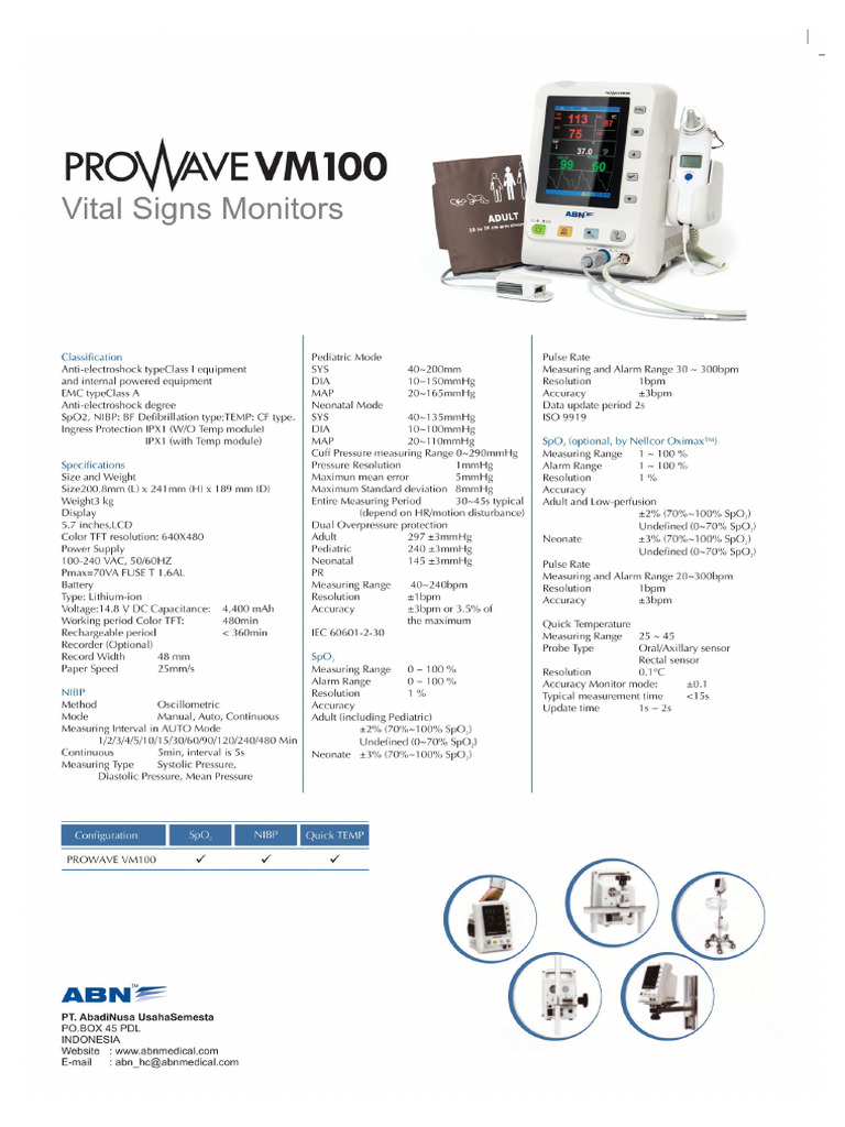 165. Spesifikasi ABN Prowave Vital Sign Monitor Mobile Model | PDF