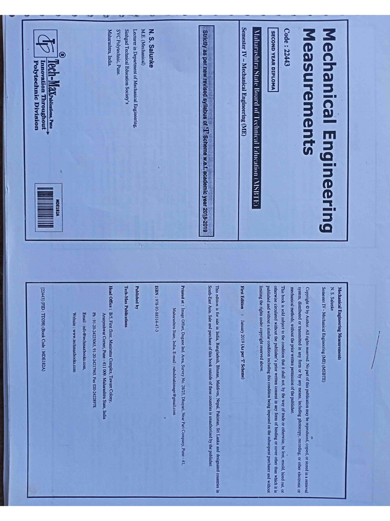 Mechanical Engineering Measurements Book | PDF