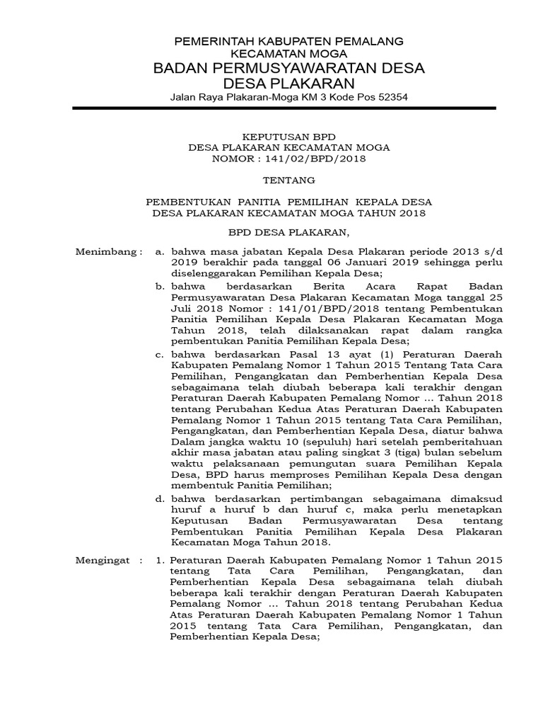 Contoh Keputusan BPD Pembentukan Panitia 2018 1 | PDF