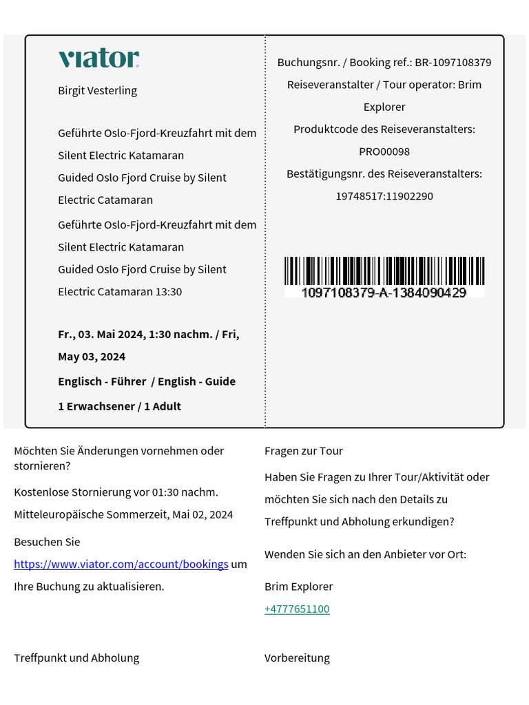 Ticket Viator Birgit Vesterling BR 1097108379 | PDF