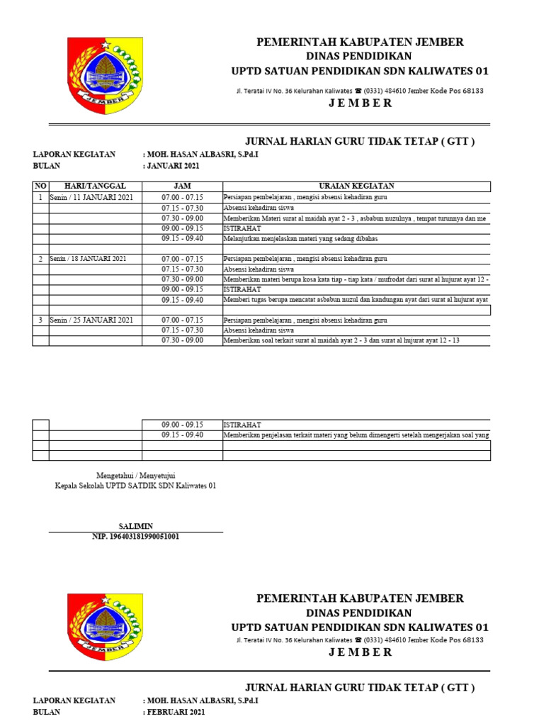Jurnal Harian KRIS 2023-2024 SEM 2 | PDF