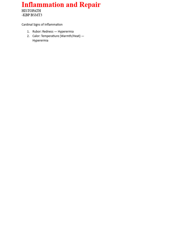 Cardinal Signs of Inflammation | PDF