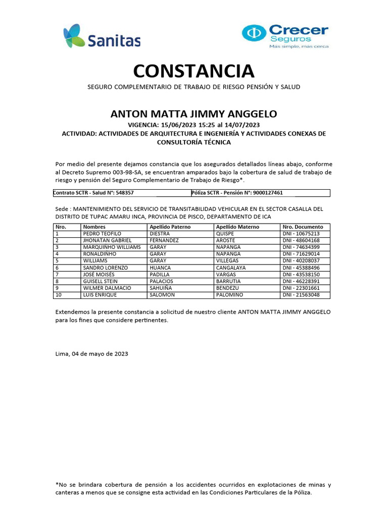 Constancia Seguro | PDF