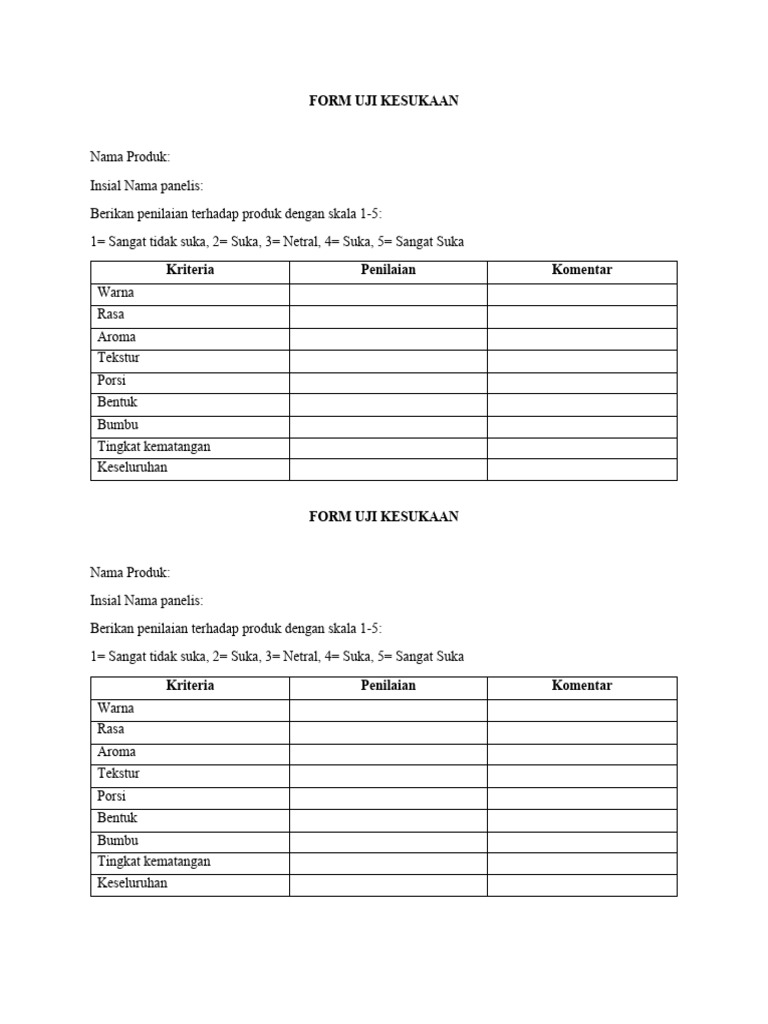 Form Uji Kesukaan | PDF
