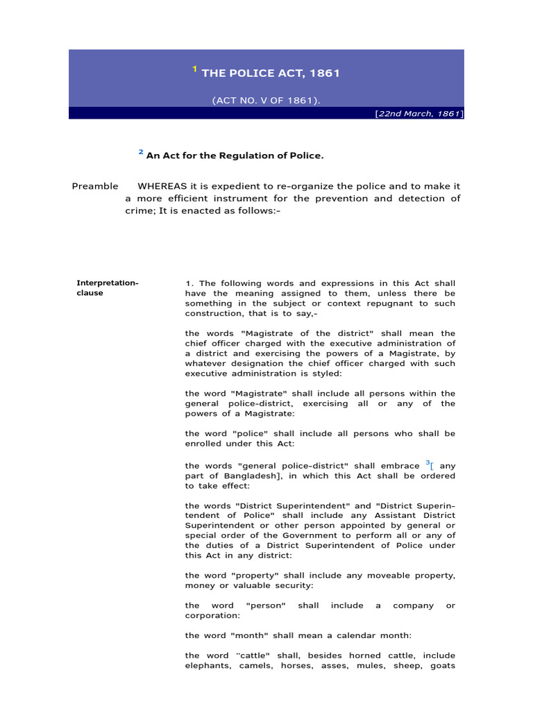 Police Act 1861 | PDF