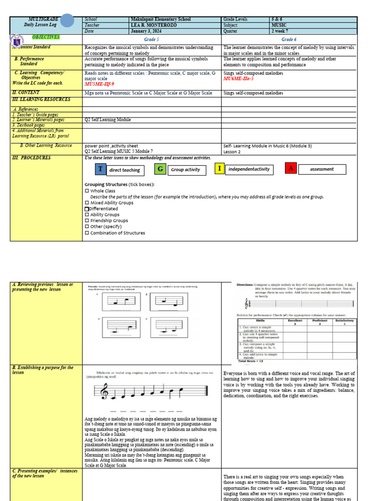 Grade 5 & 6 Music Lesson Plan | PDF