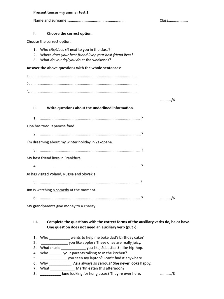 Grammar Test for Students | PDF
