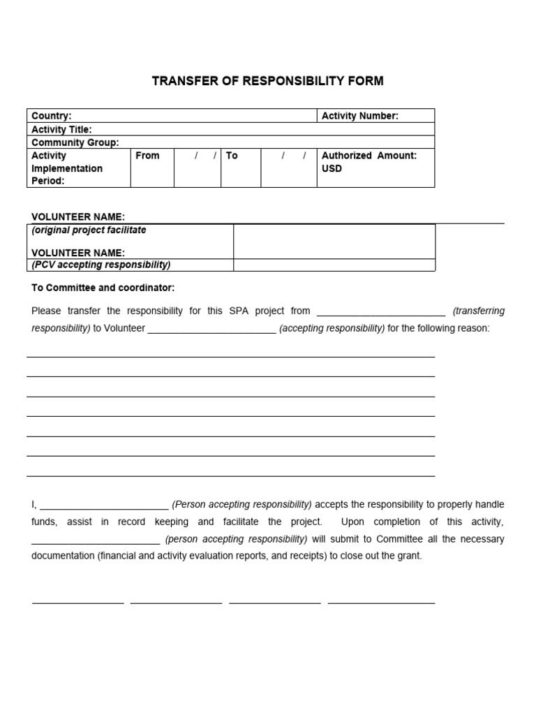 Transfer of Responsibility Form | PDF