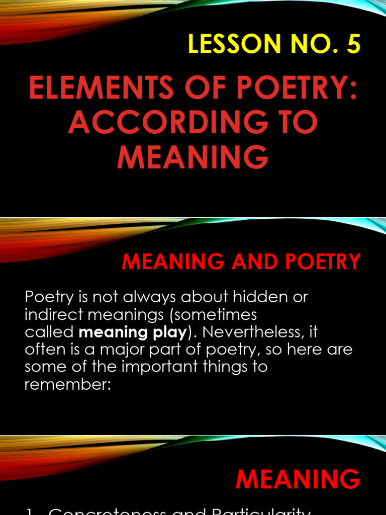 Lesson 5 ELEMENTS of POETRY According To Meaning | PDF