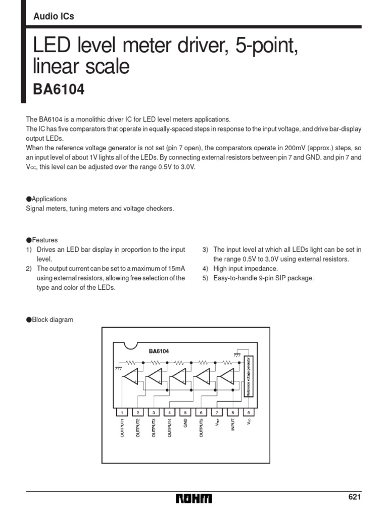 BA6104 LED Level Meter Driver, 5-Point, Linear Scale | PDF