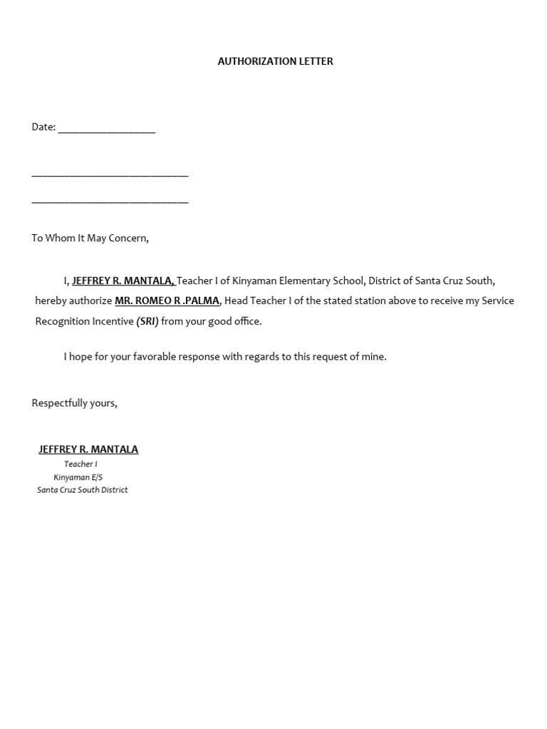 Authorization Letter for SRI Collection | PDF