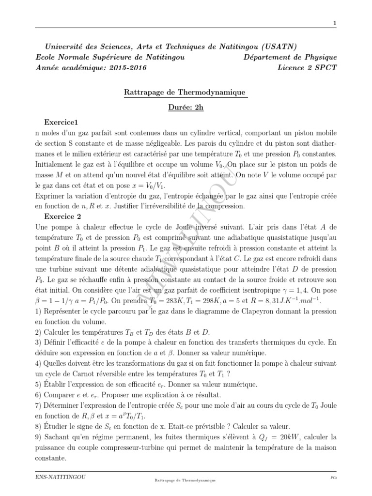 Rattrapage Thermo | PDF | Technologie et ingénierie