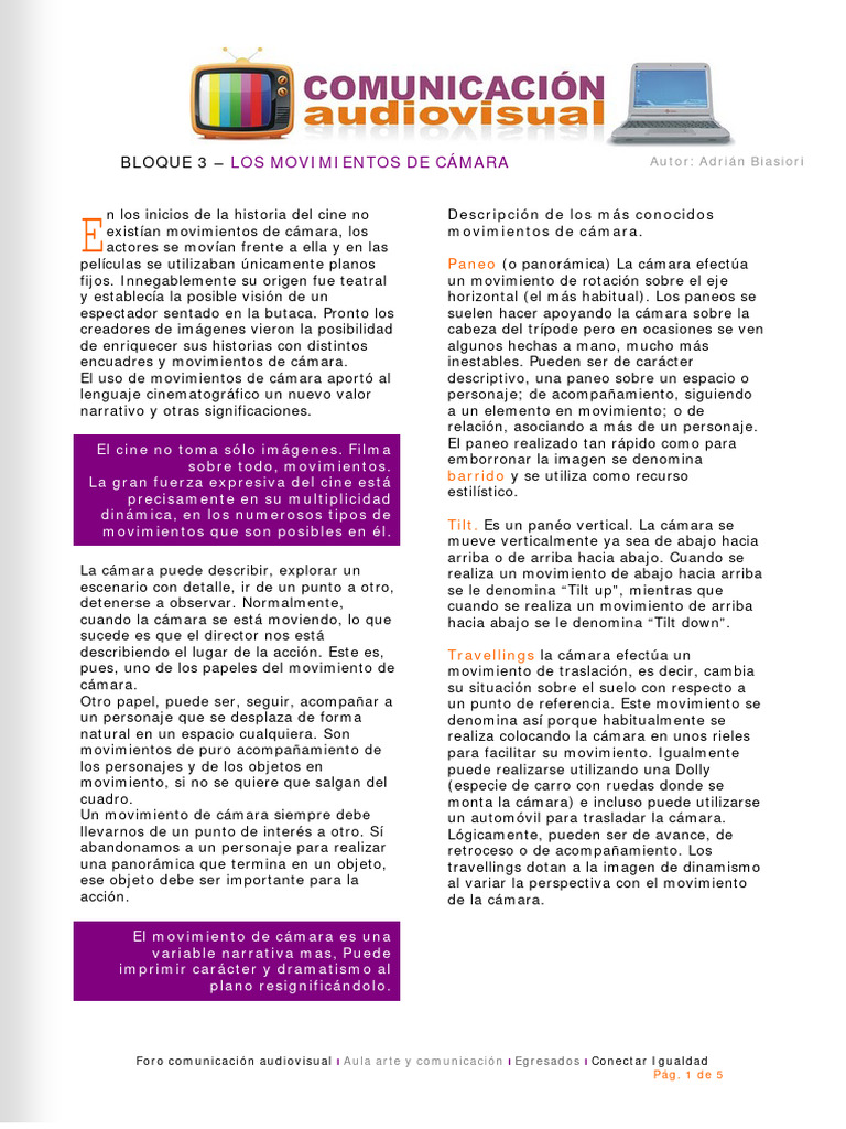 Bloque3 - LOS MOVIMIENTOS DE CÁMARA | PDF