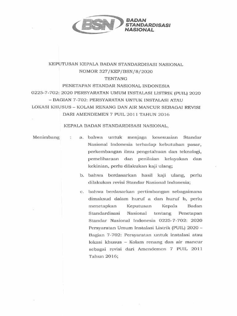 SK Sni 327 Kep BSN 8 2020 | PDF