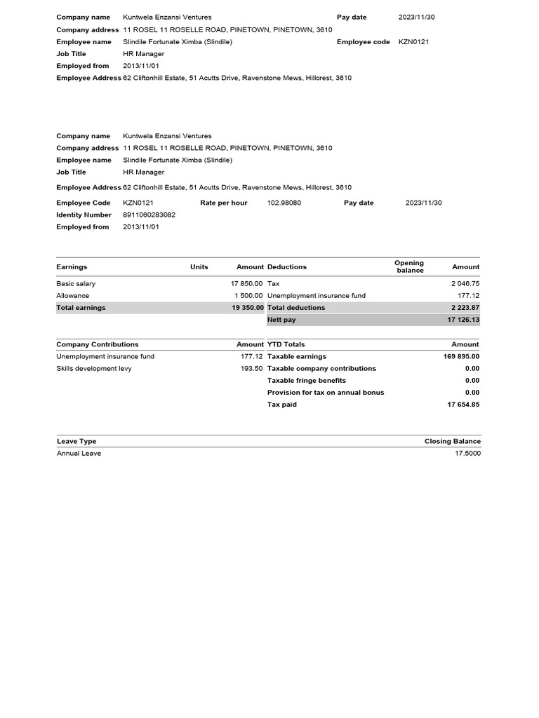 Security Payslip | PDF | Finance & Money Management