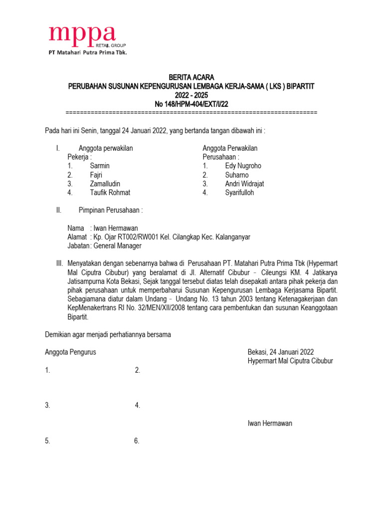 Form BA Perubahan LKS Bipartit print | PDF