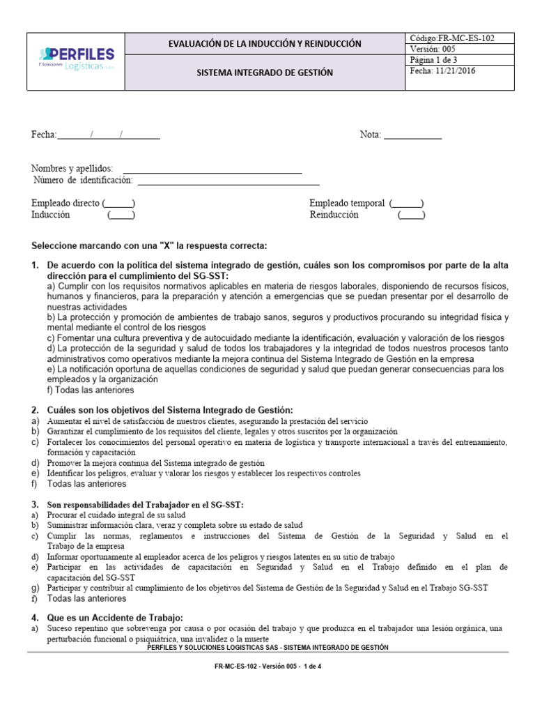 Formato de Inducción y Reinducción | PDF