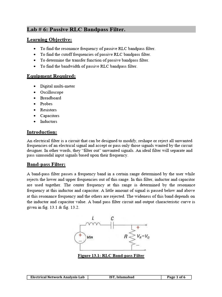RLC Bandpass Filter Transfer Function | PDF | Science & Mathematics
