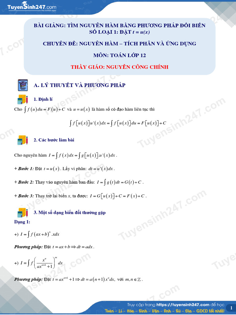 11 Tim Nguyen Ham Bang Phuong Phap Doi Bien So Loai 1 Dat t u x | PDF