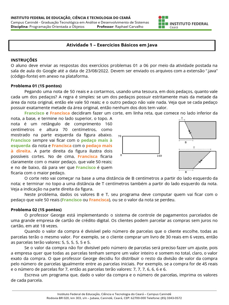 Atividade 1 - Exercícios Básicos em Java | PDF