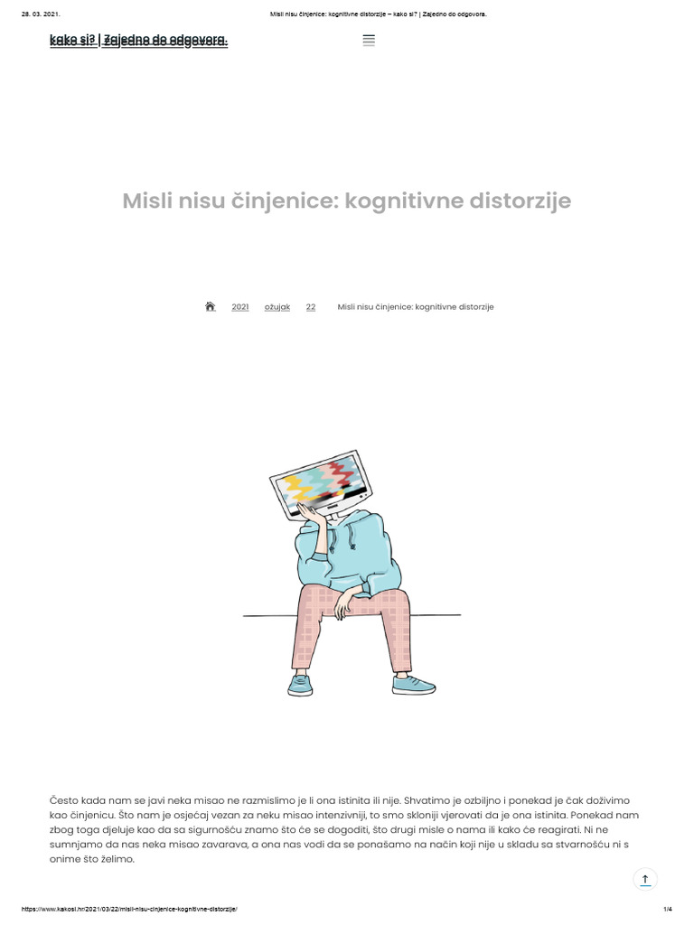 Misli Nisu Činjenice - Kognitivne Distorzije - Kako Si - Zajedno Do Odgovora | PDF