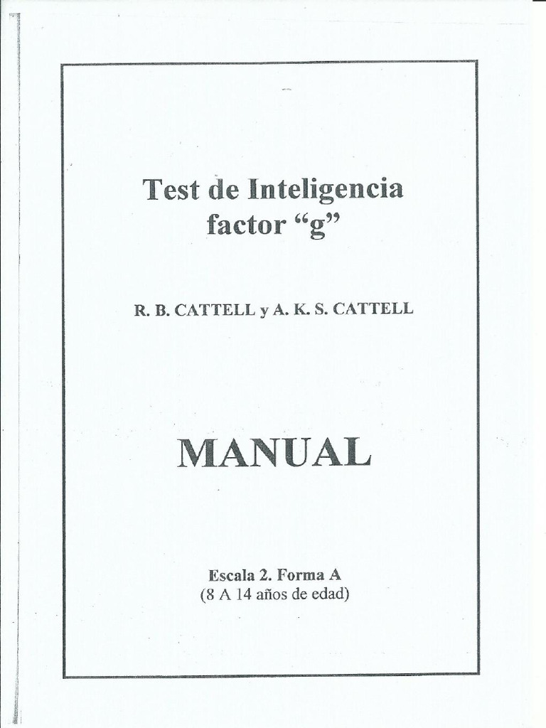 CATELL - MANUAL - Test Factor G Escala 2 - 8 A 14 Años | PDF