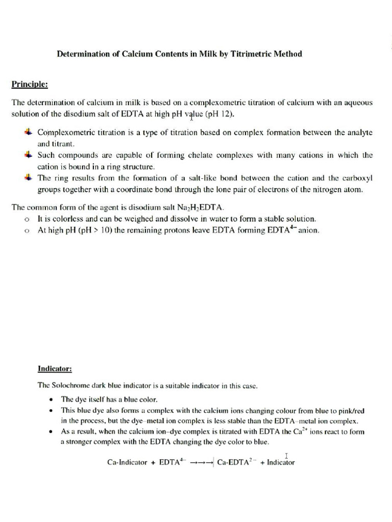 Calcium Content in Milk | PDF