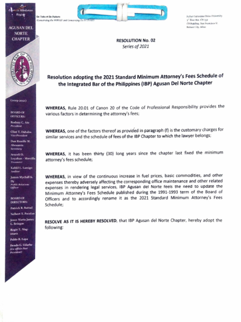IBP Agusan Del Norte Schedule of Fees | PDF