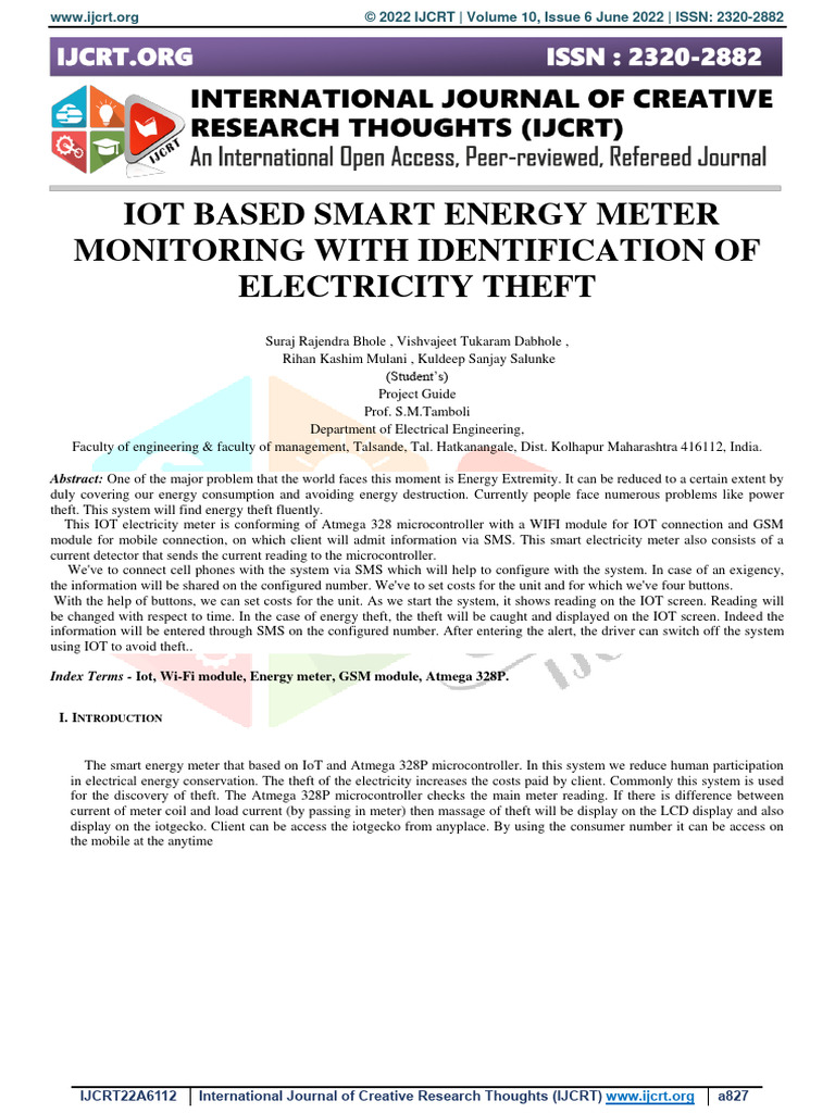 IoT Smart Energy Meter for Theft Detection | PDF