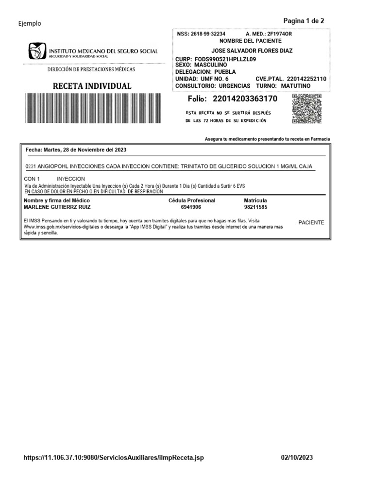 Receta IMSS | PDF | Cuidado de la salud | Terapia