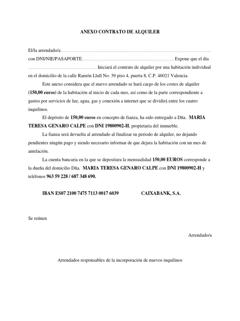 Anexo Contrato de Alquiler | PDF
