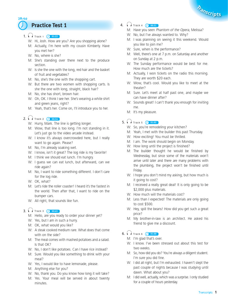 TLPT3 Transcripts Dictation Answer Key | PDF | Meal