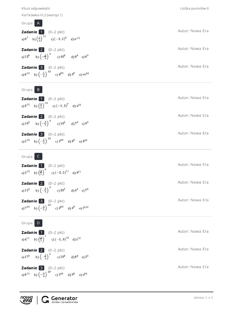 III 2 Kartkowka P GrupyA-D Odp | PDF