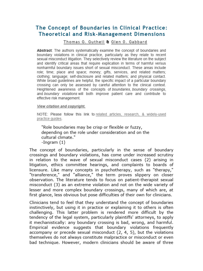 The Concept of Boundaries in Clinical Practice | PDF