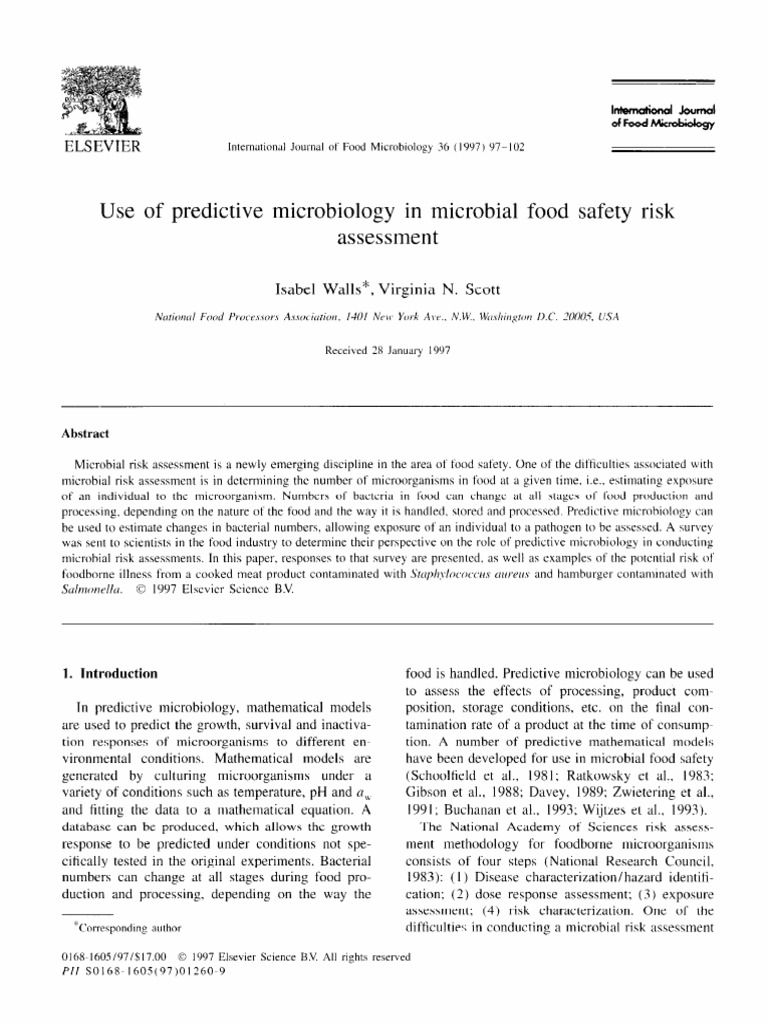 Use of Predictive Microbiology in Microbial Food Safety Risk Assesment ...