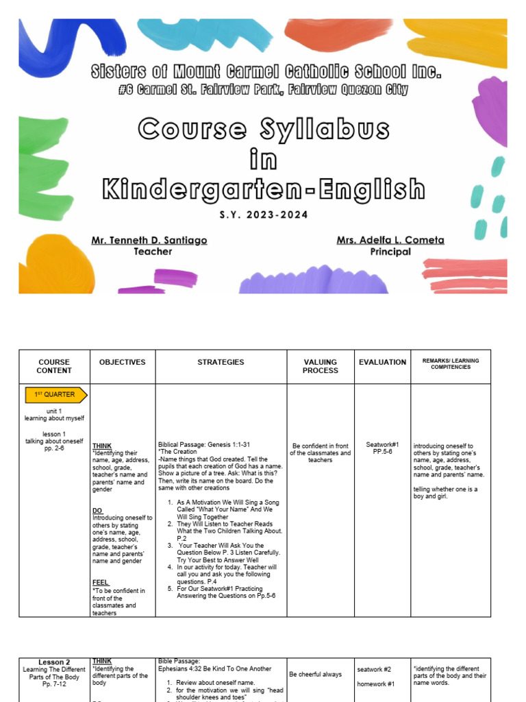 English Kinder Syllabus 2023-2024 | PDF