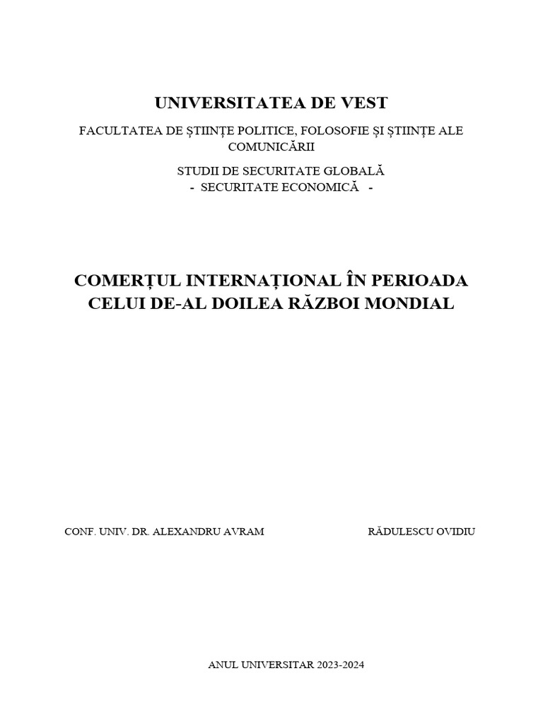 Referat - Comertul International in Perioada Celui Al Doilea Razboi ...