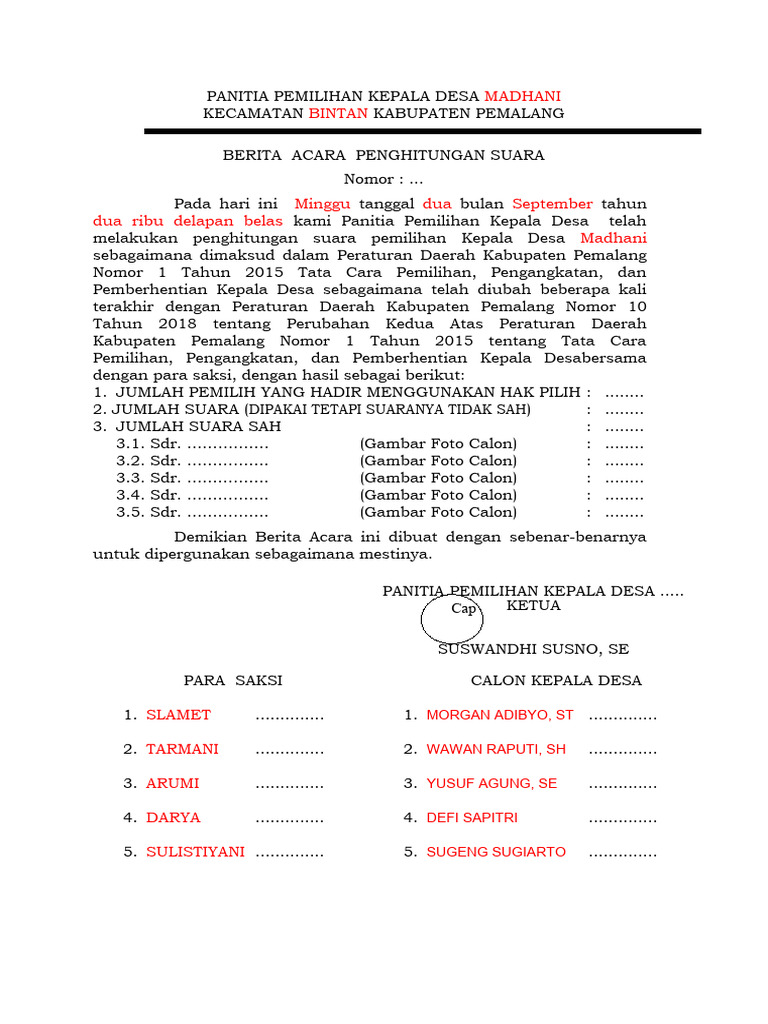 Contoh Berita Acara Penghitungan Suara | PDF Contoh Berita Acara Penghitungan Suara | PDF