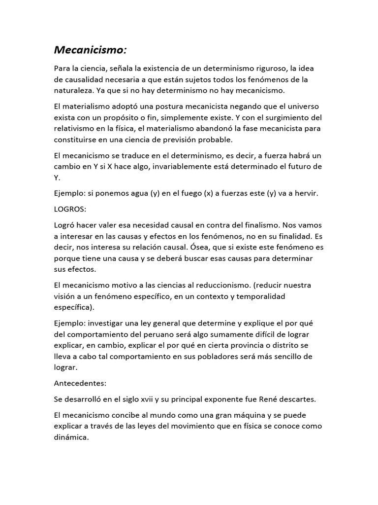 Mecanicismo y Realismo: Análisis | PDF | Filosofía