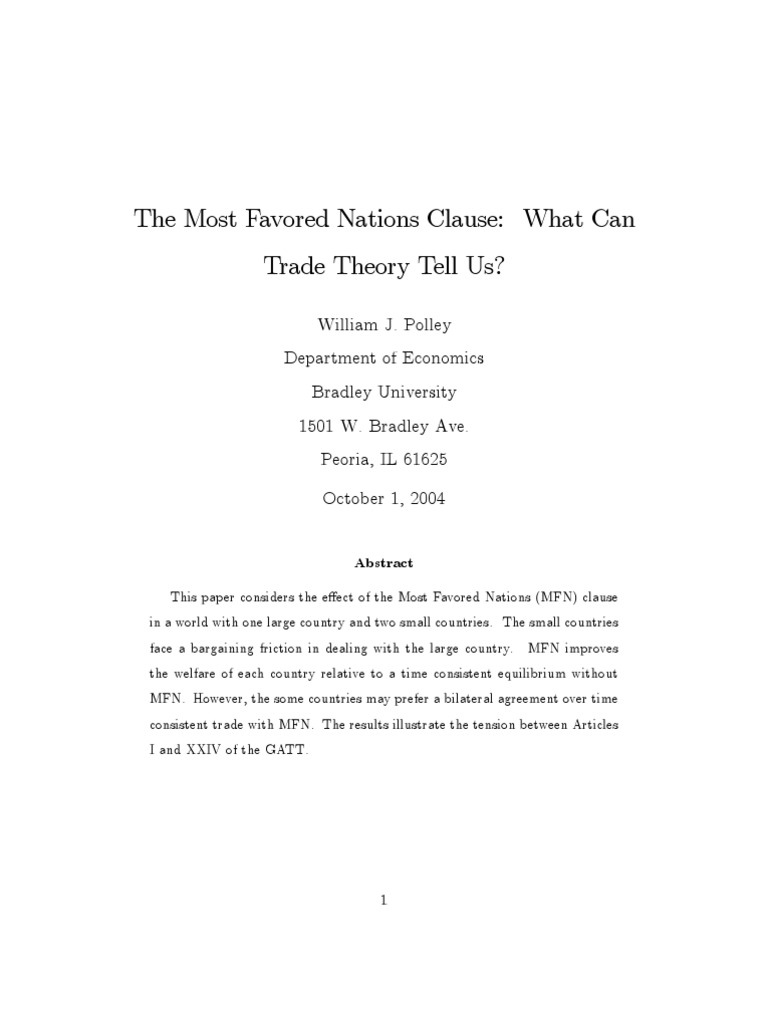 The Most Favored Nations Clause: What Can Trade Theory Tell Us? | PDF ...