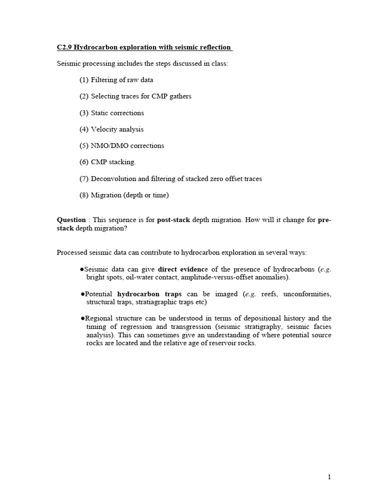 Hydrocarbon Exploration With Seismic Reflection Pdf