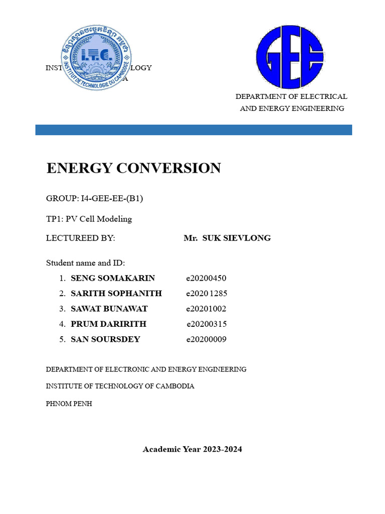 TP1 - PV Cell Modeling | PDF