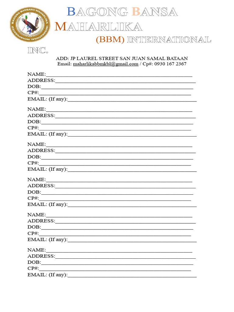 Bagong Bansang Maharlika Registration Form | PDF