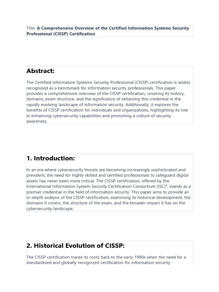 Abstract:: Professional (CISSP) Certification | PDF