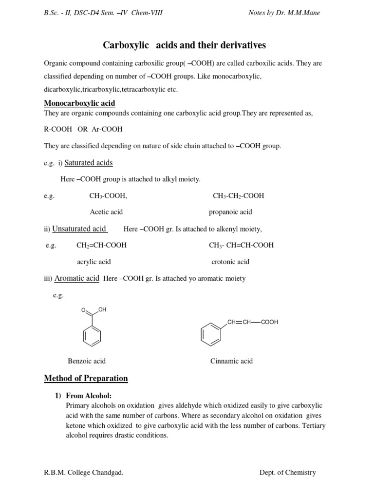 Carboxylic Acids & Derivatives Notes | PDF