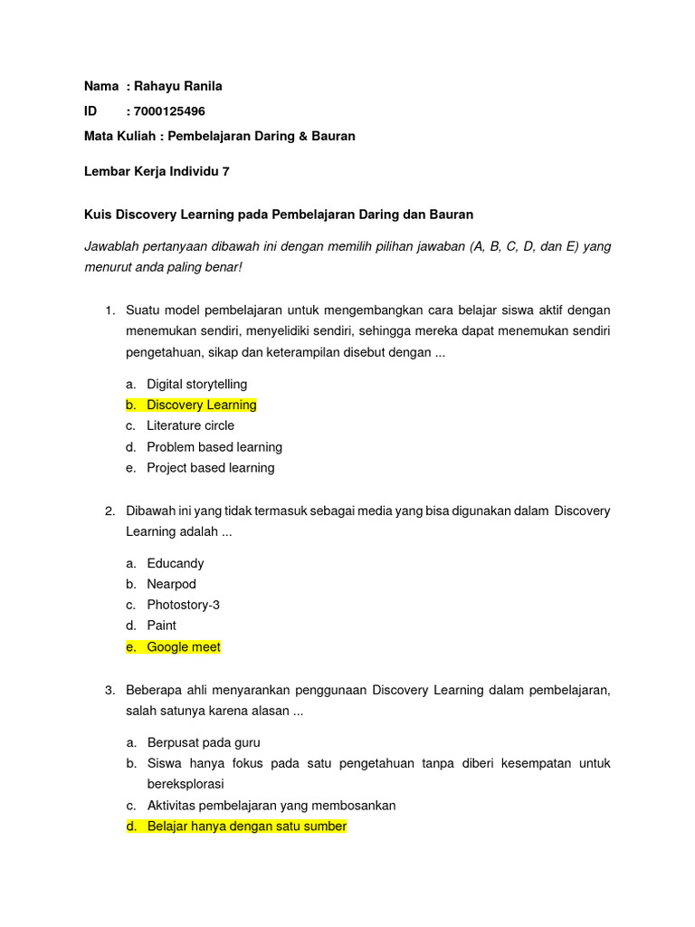 LK Individu 7 - Kuis Discovery Learning - Rahayu | PDF