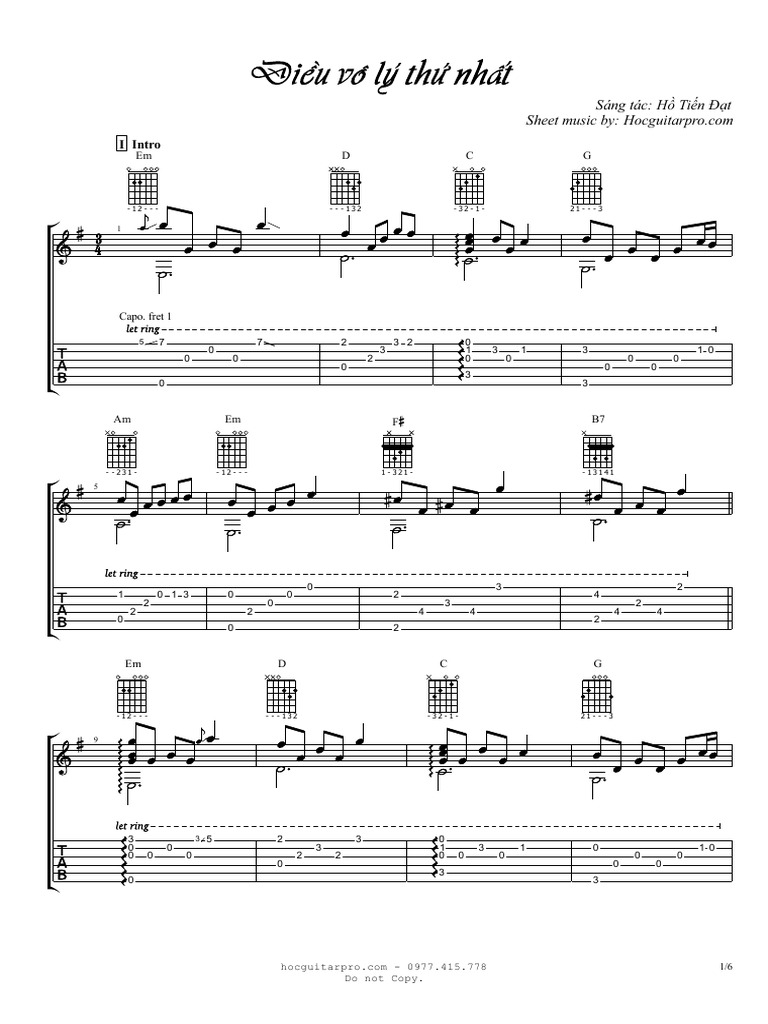 Dieu Vo Ly Thu Nhat - Fingerstyle | PDF