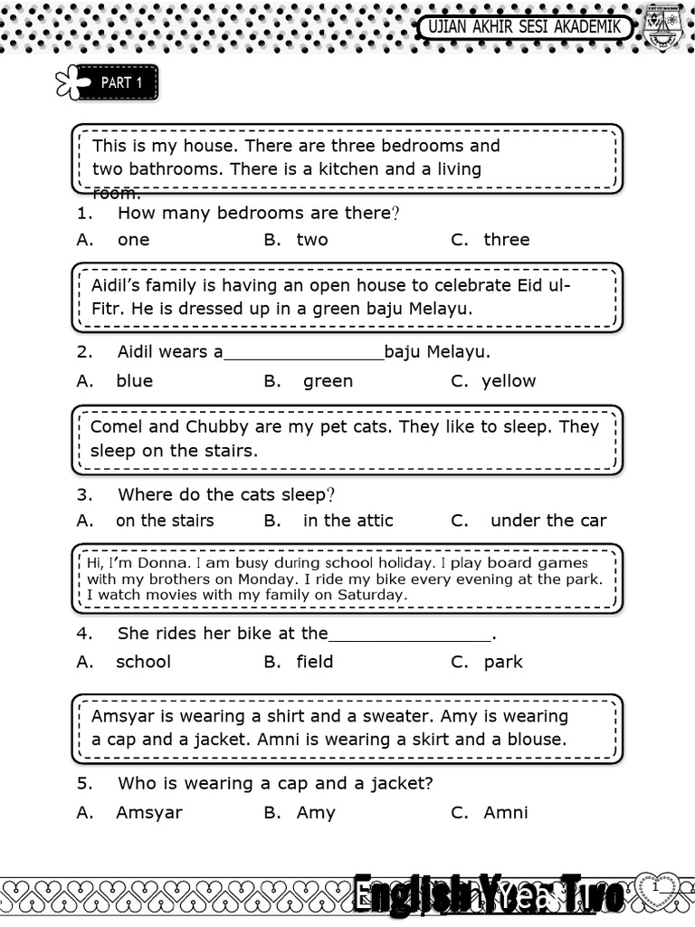 Year 2 English Assessment Paper | PDF