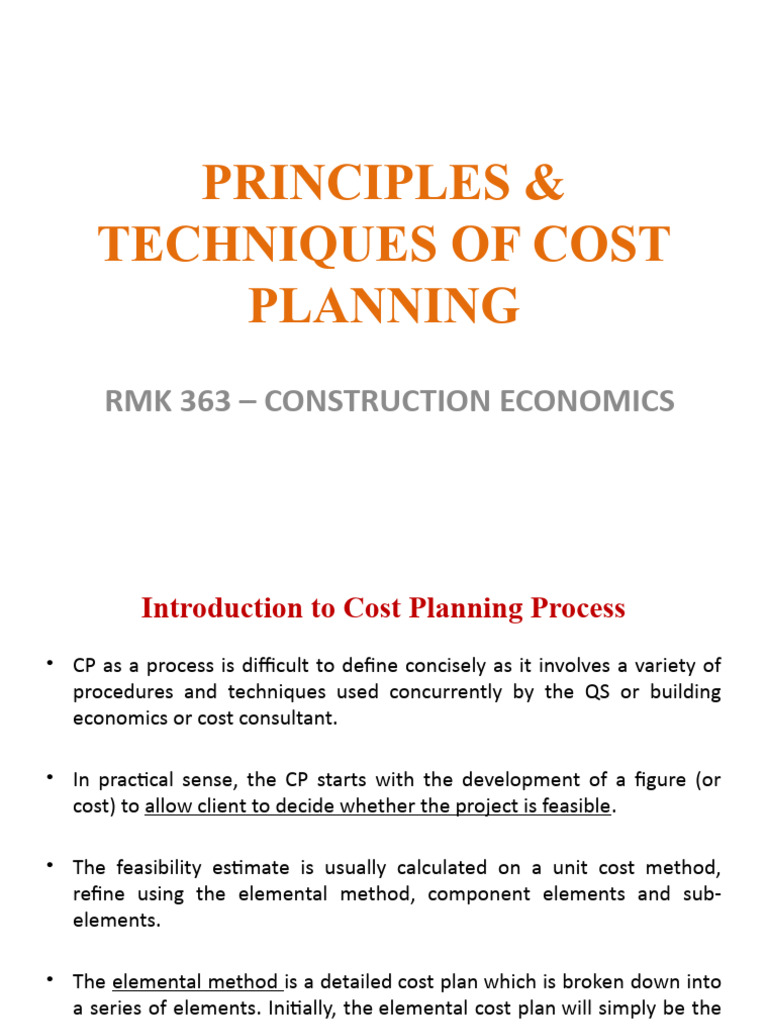 DSR - Principles Techniques of Cost Planning - Week 9 | PDF | Business ...