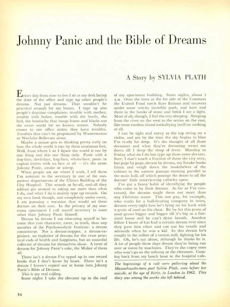 Johnny Panic and Dreams Explored | PDF